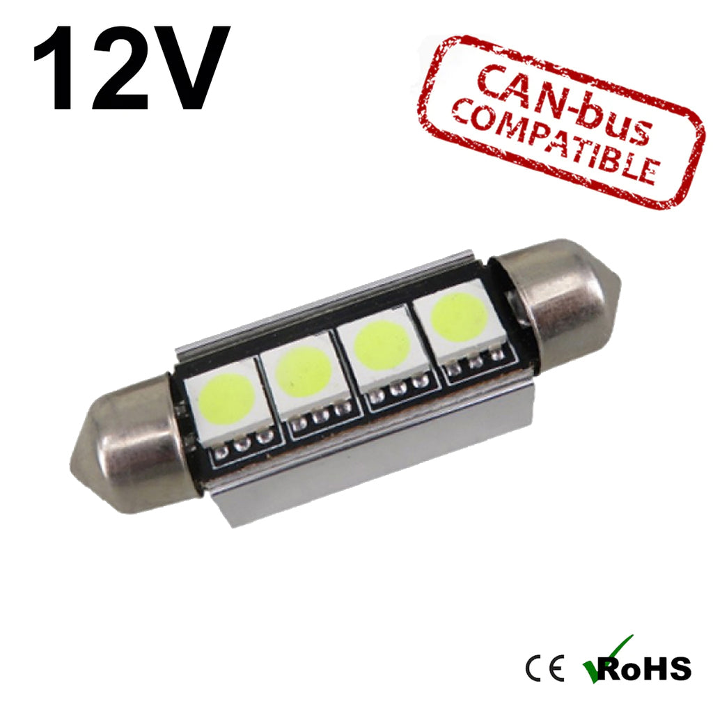 12v 42mm Festoon 4 SMD LED Bulb (canbus) – Custom LED -Automotive LED ...